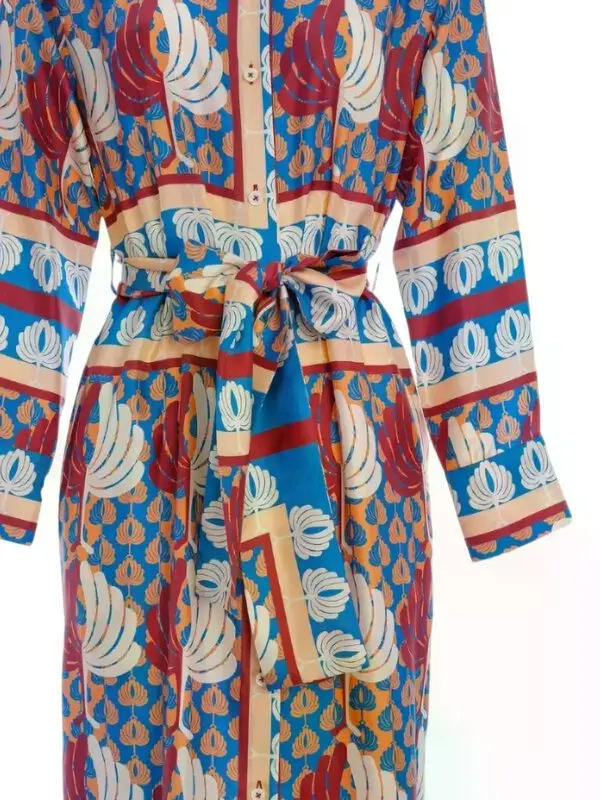 ODEEH Graphic-print Belted Midi Shirt Dress - Blue