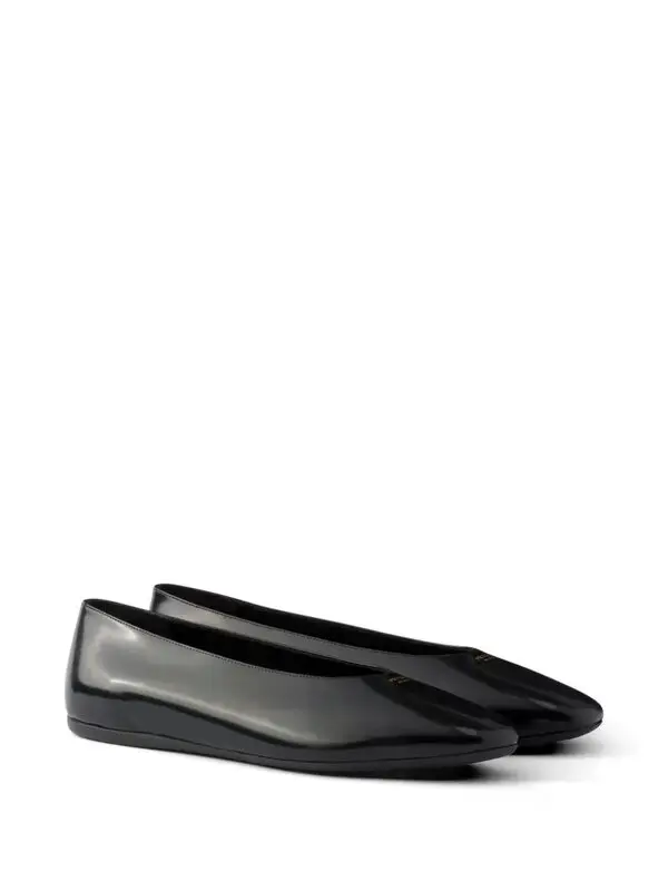 Prada Brushed Leather Ballerina Flats With Square Toe - Black