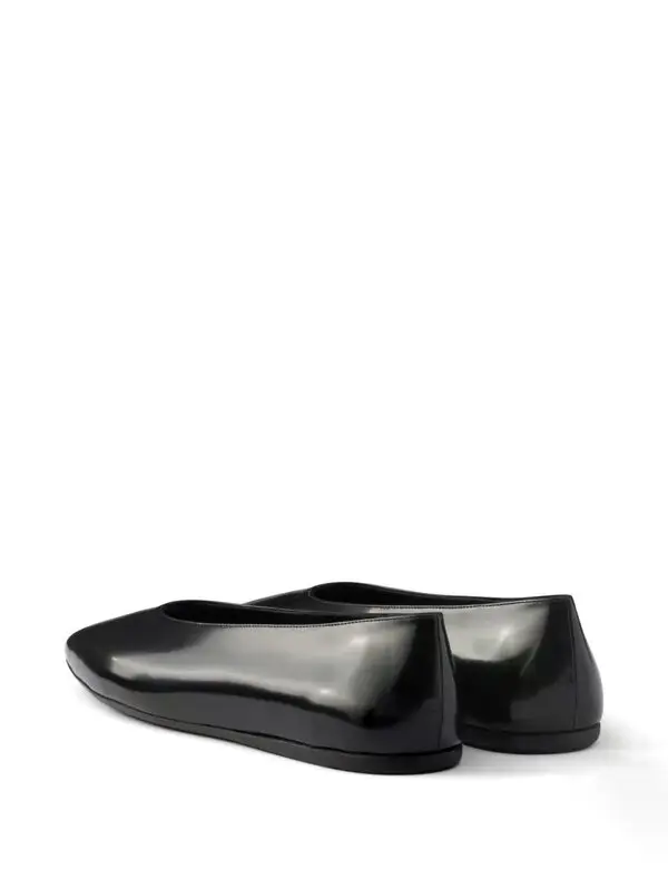 Prada Brushed Leather Ballerina Flats With Square Toe - Black