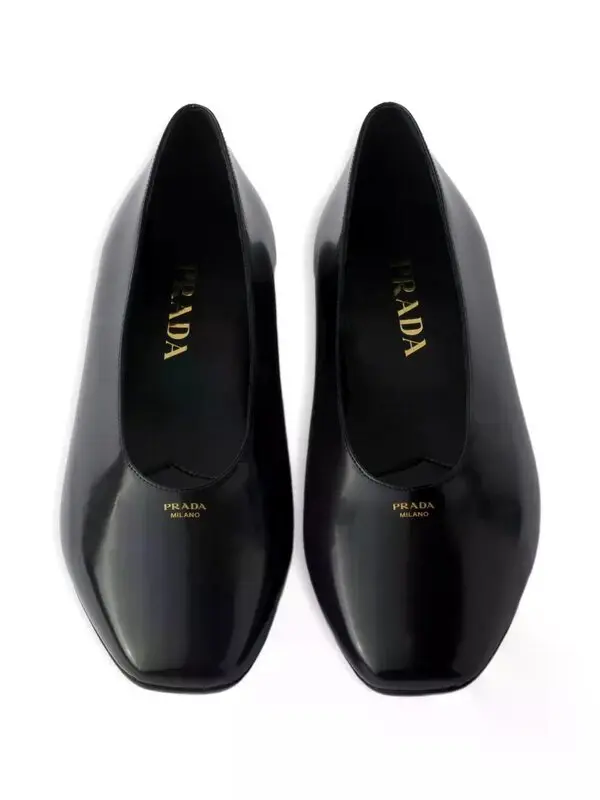 Prada Brushed Leather Ballerina Flats With Square Toe - Black