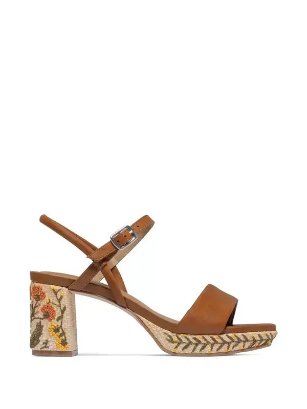 Bernardo Floral-embroidered Block-heel Sandals - Brown