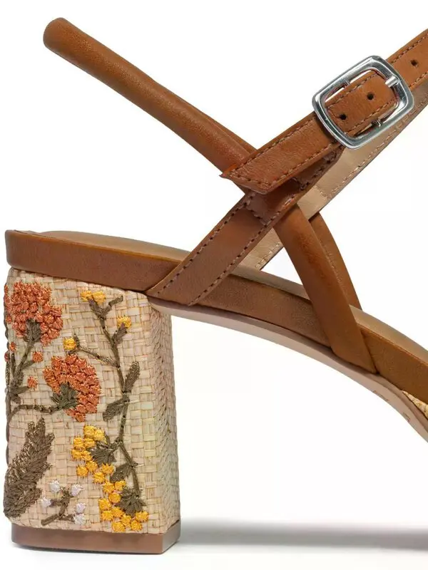 Bernardo Floral-embroidered Block-heel Sandals - Brown