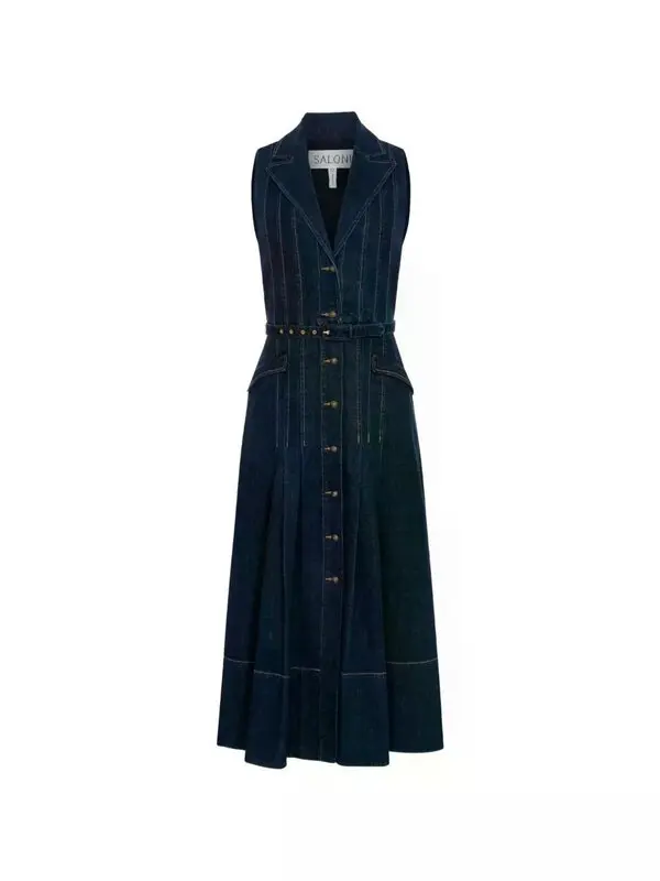 Saloni Belted Sleeveless Dress - Blue