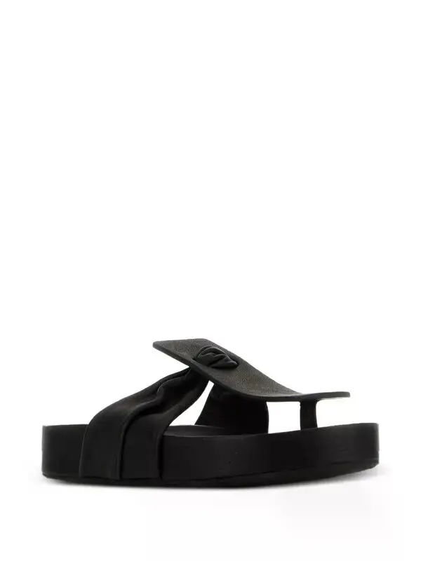 UMA WANG Ruched Leather Platform Sandals - Black