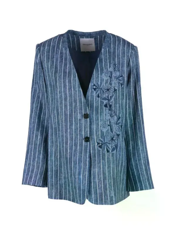 ERMANNO FIRENZE Pinstripe Blazer With Floral Embroidery