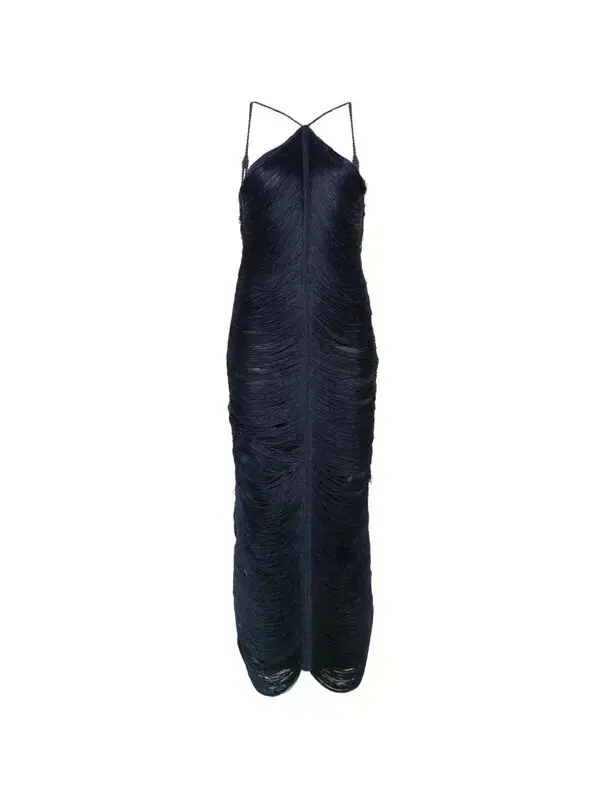 BLESS Fringed Halterneck Midi Dress - Blue