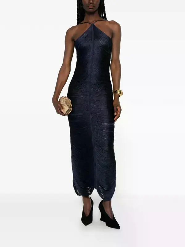 BLESS Fringed Halterneck Midi Dress - Blue