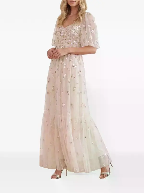 NEEDLE & THREAD Meadow Ditsy Embroidered Gown - Neutrals