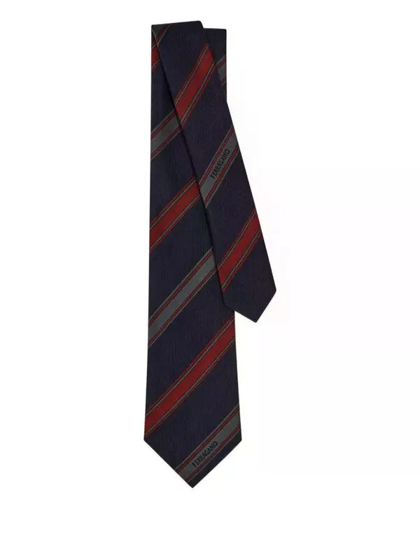 FERRAGAMO Jacquard Striped-pattern Tie - Blue