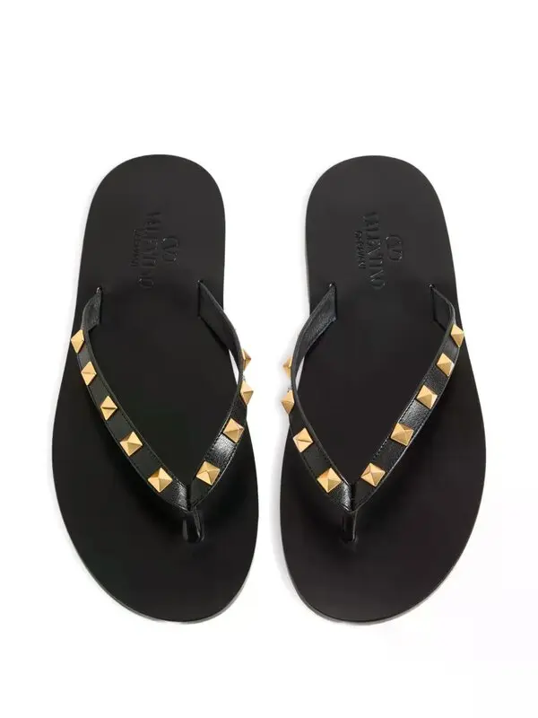 Valentino Garavani Rockstud Goatskin Flip Flops - Black