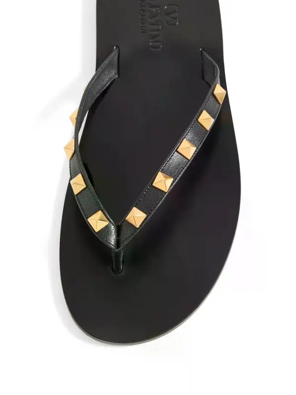 Valentino Garavani Rockstud Goatskin Flip Flops - Black