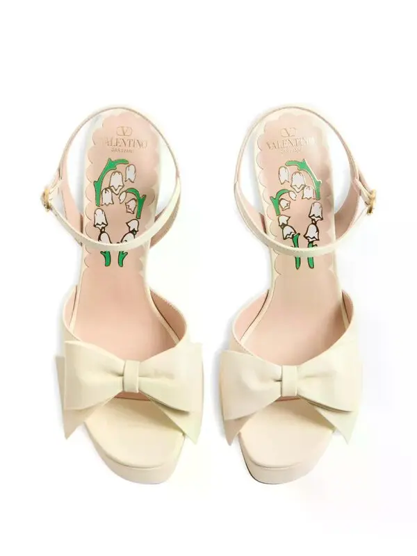 Valentino Garavani Kidskin Platform Sandals With Bow Detail - White