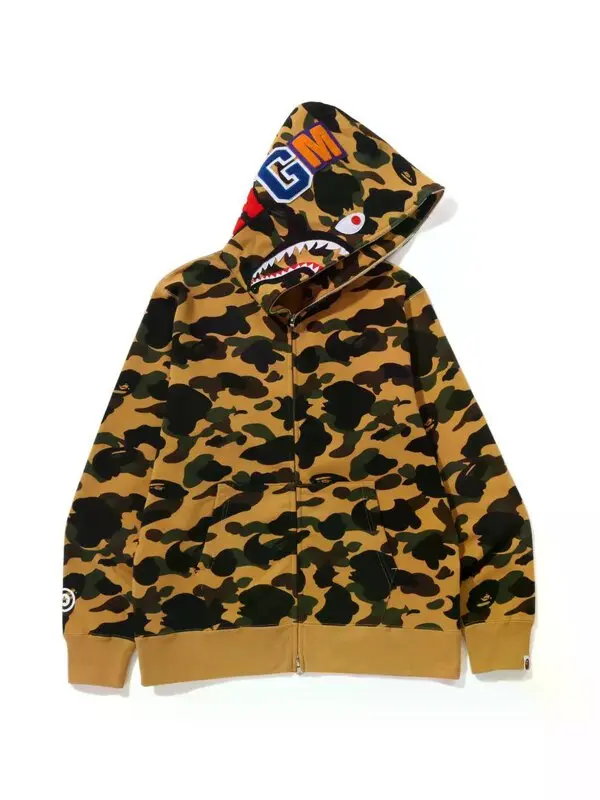 A BATHING APE Shark Camouflage-print Zip-up Hoodie - Yellow