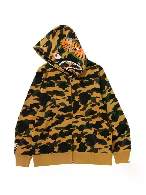 A BATHING APE Shark Camouflage-print Zip-up Hoodie - Yellow