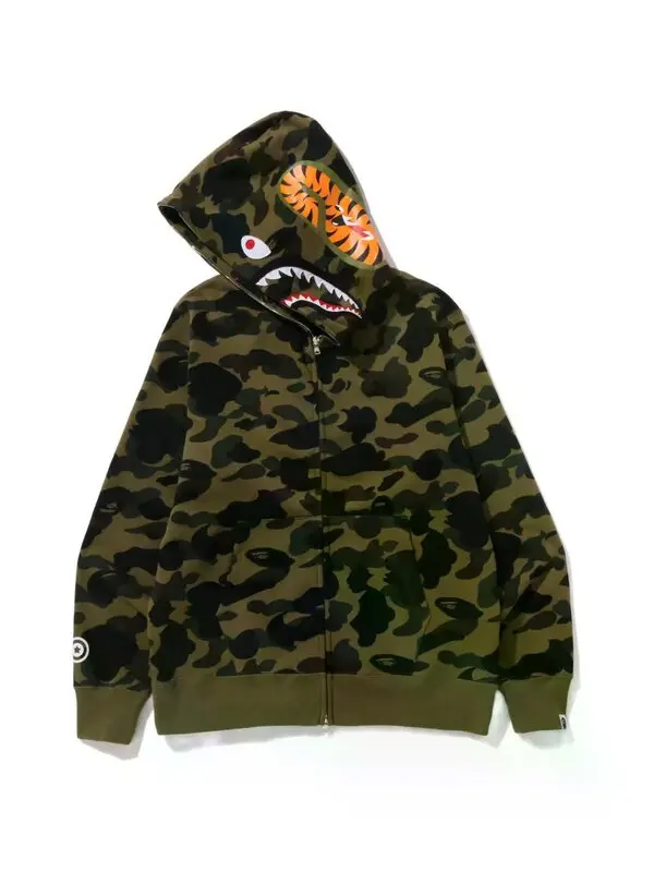 A BATHING APE Shark Camouflage-print Zip-up Hoodie - Green