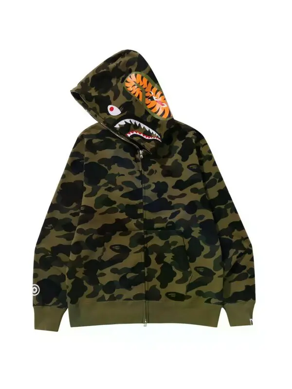 A BATHING APE Shark Camouflage-print Zip-up Hoodie