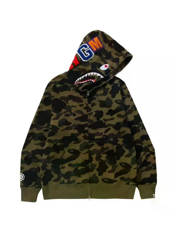 A BATHING APE Shark Camouflage-print Zip-up Hoodie