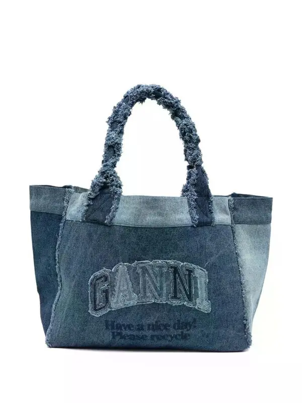 GANNI Patchwork Frayed Tote Bag