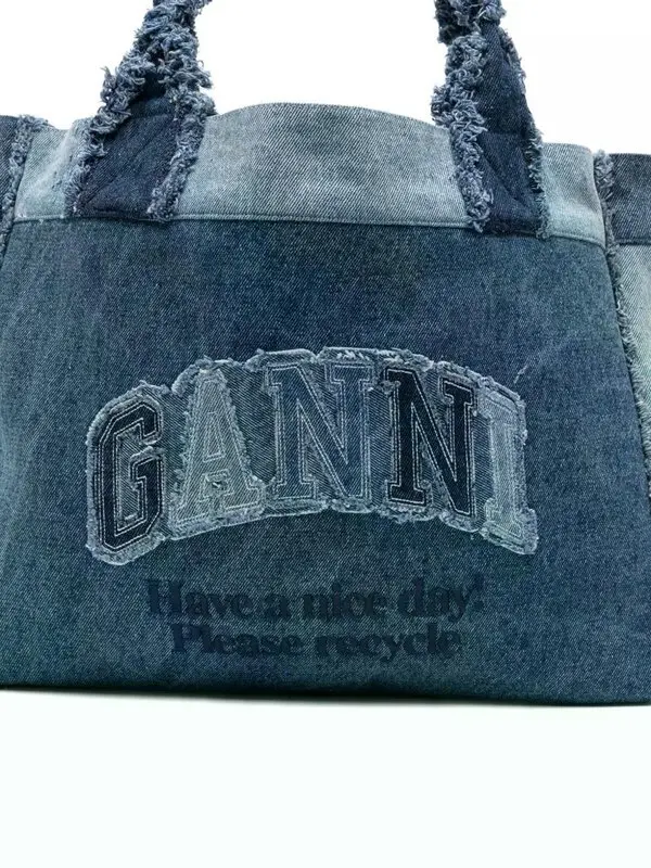 GANNI Patchwork Frayed Tote Bag