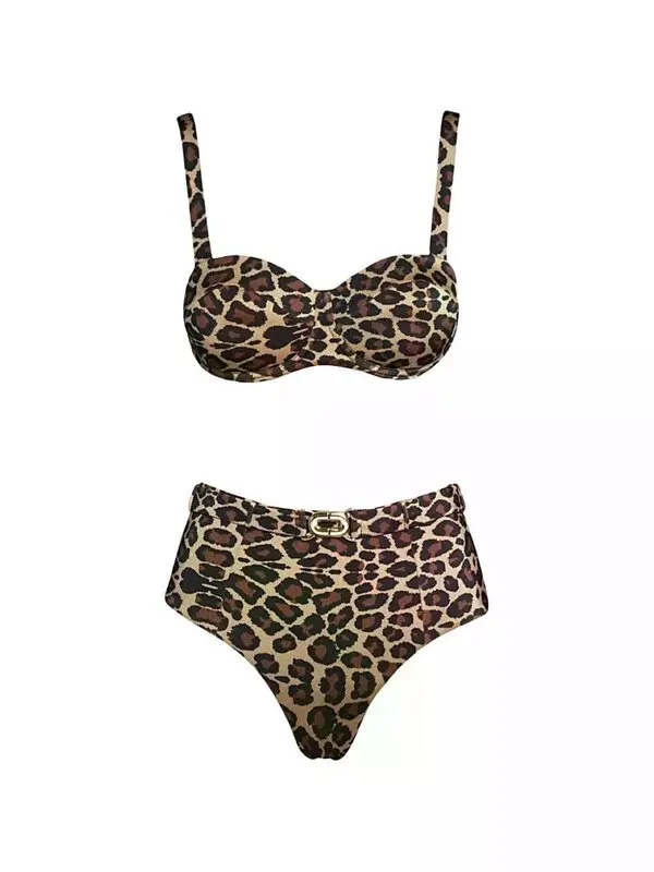 SOFIA ERHAN Leopard-print Belted Bikini - Neutrals