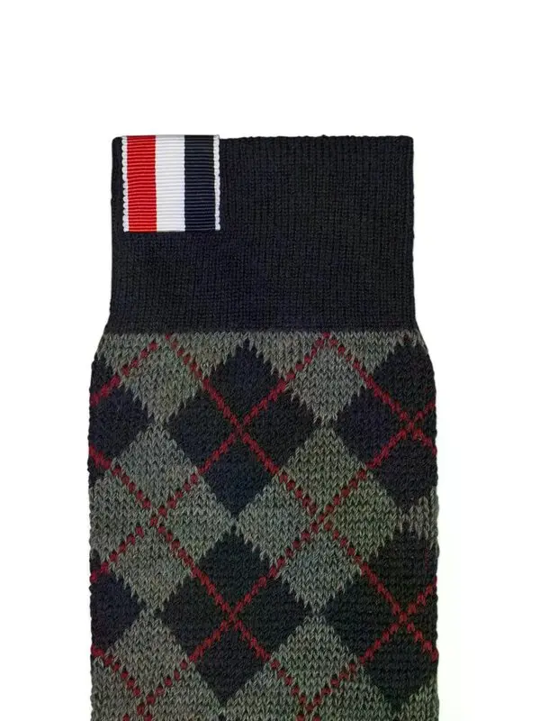 Thom Browne Argyle Jacquard Wool Mid-calf Socks - Grey