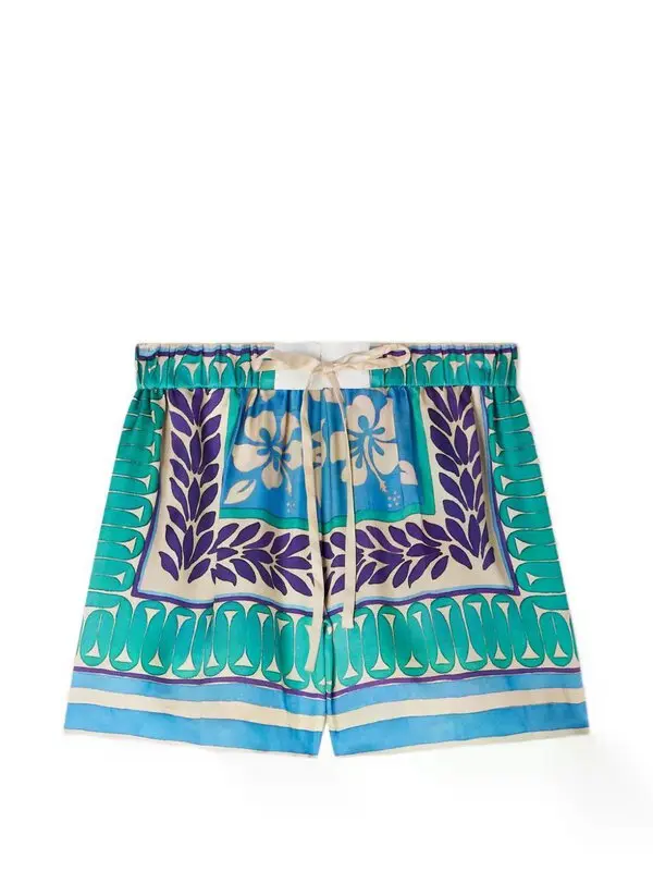 Sandro Floral Print Wide-leg Shorts - Green