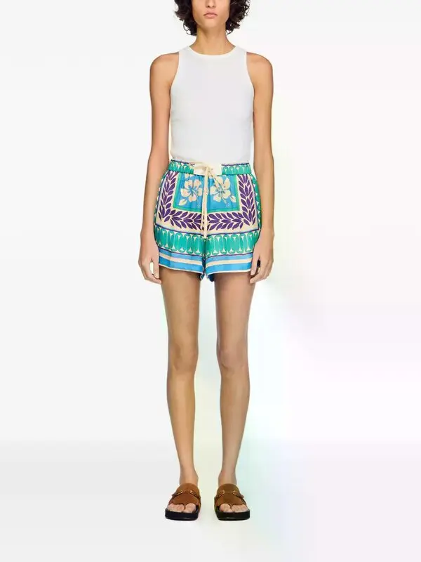 Sandro Floral Print Wide-leg Shorts - Green