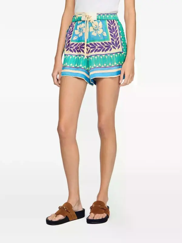 Sandro Floral Print Wide-leg Shorts - Green