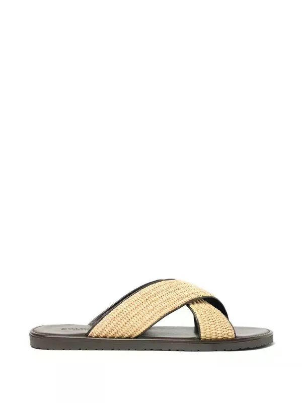 SCAROSSO Ettore Crossover-strap Raffia Sandals - Neutrals