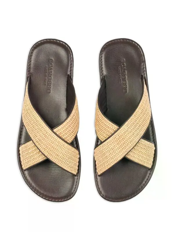 SCAROSSO Ettore Crossover-strap Raffia Sandals - Neutrals