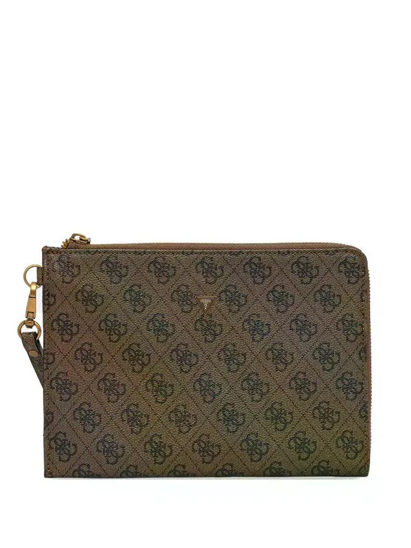 Guess Mini Milano Monogram-pattern Logo-plaque Clutch Bag - Brown