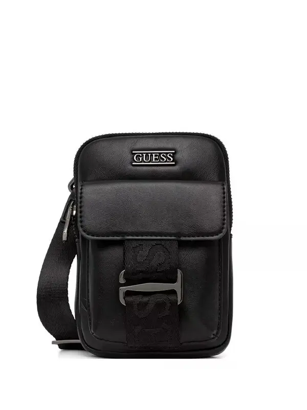 Guess Logo-plaque Flap-pocket Messenger Bag - Black
