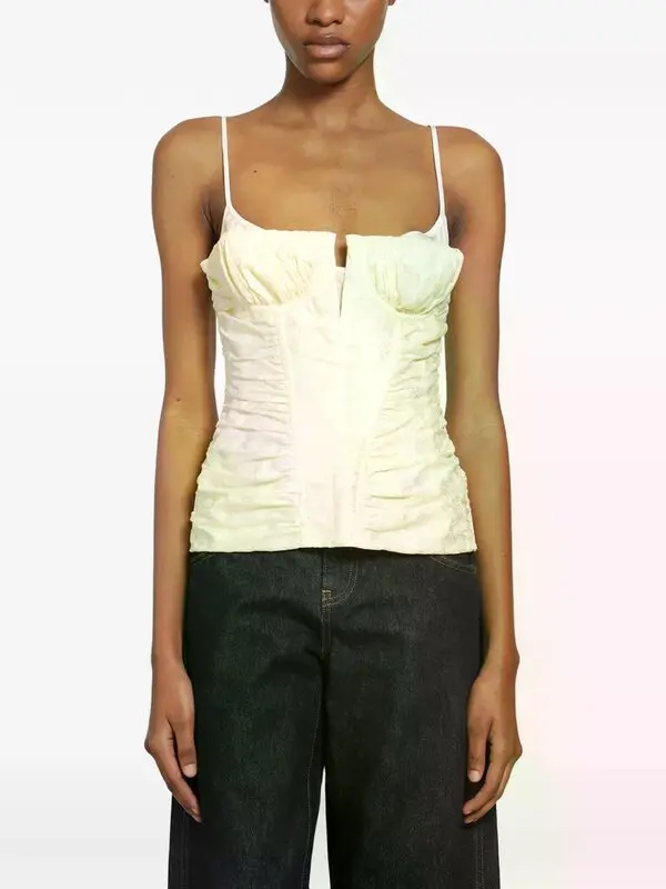 Alexander McQueen Floral-jacquard Ruched Corset Top - Neutrals