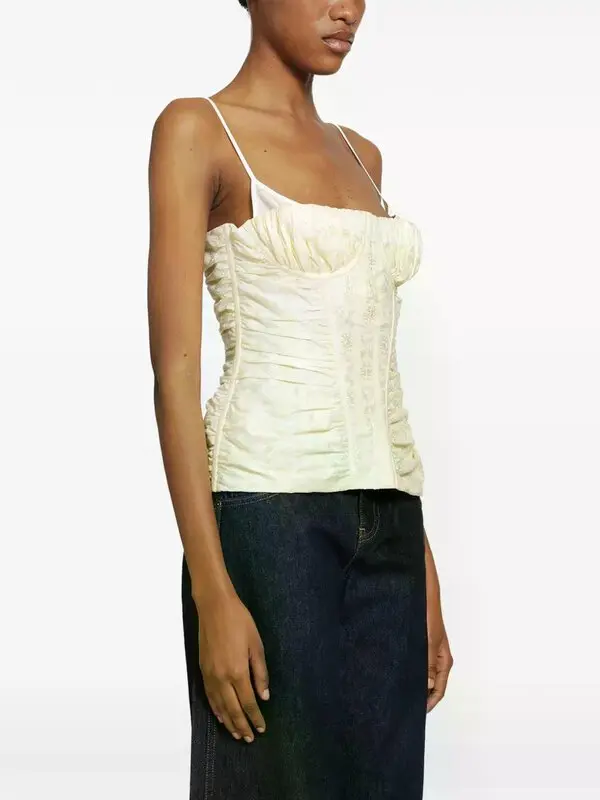 Alexander McQueen Floral-jacquard Ruched Corset Top - Neutrals