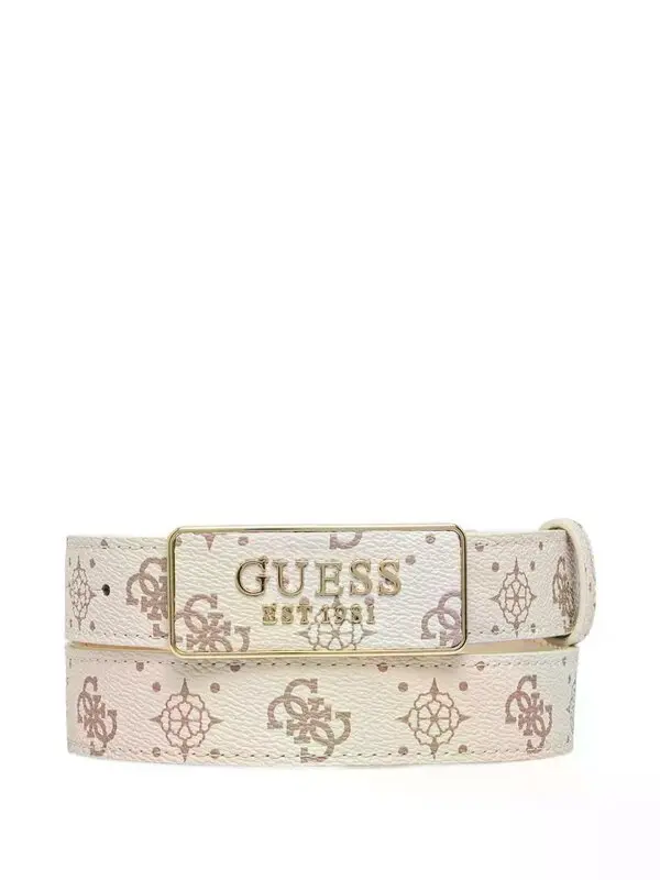 Guess Monogram-print Belt With Logo Plaque - Neutrals