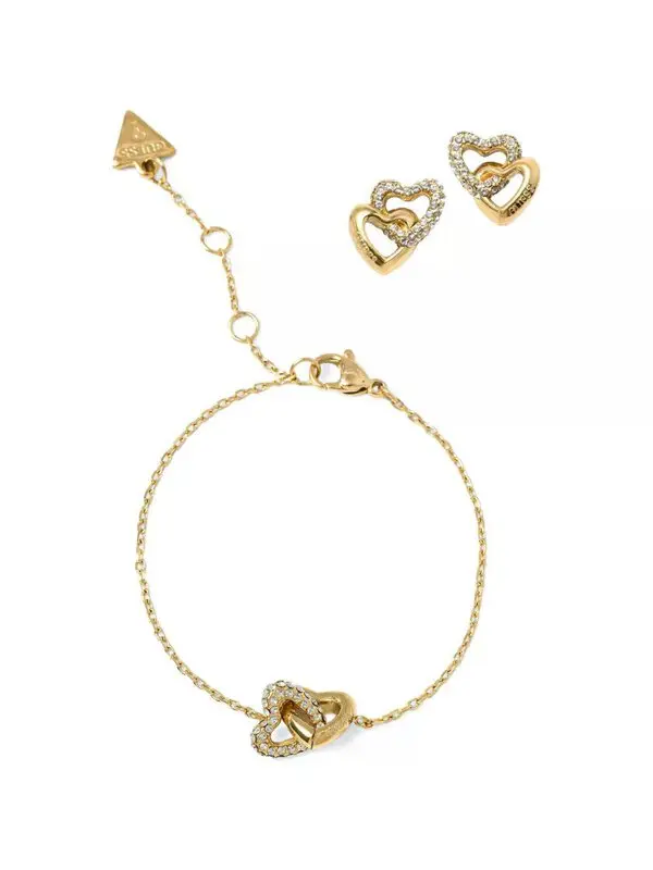 Guess Crystal-embellished Interlocking-heart Jewelry Set - Gold