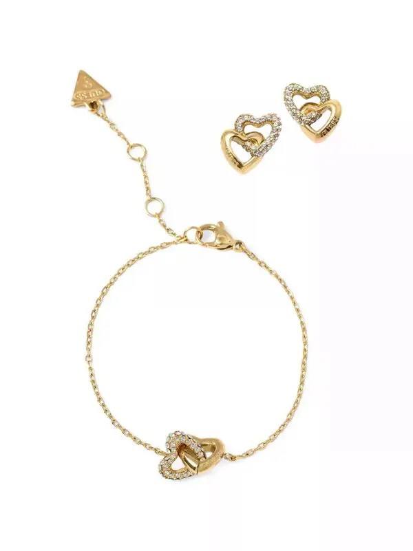 Guess Crystal-embellished Interlocking-heart Jewelry Set - Gold