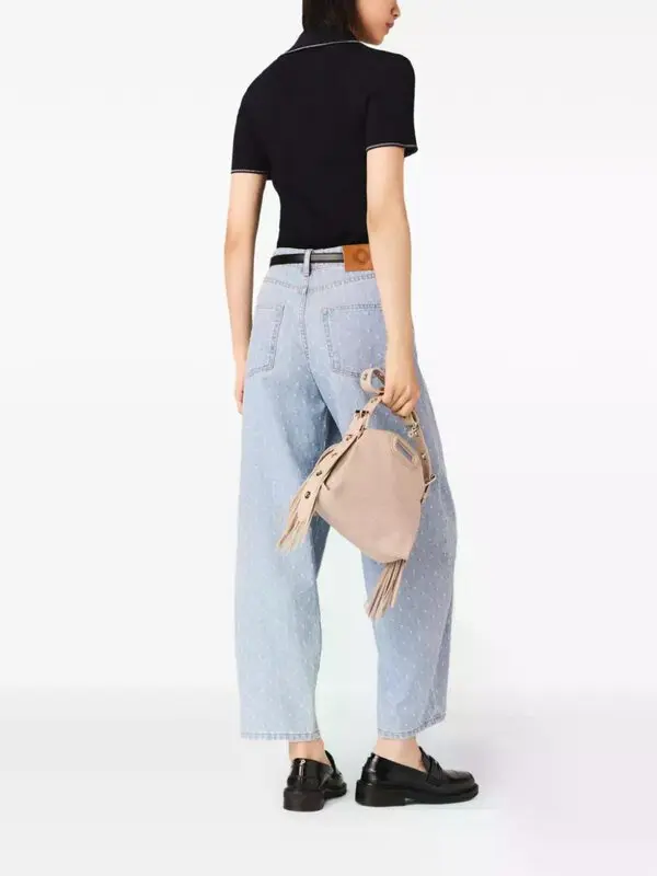 Maje Ribbed Polo Top With Contrast Trim And Flap Pockets - Black