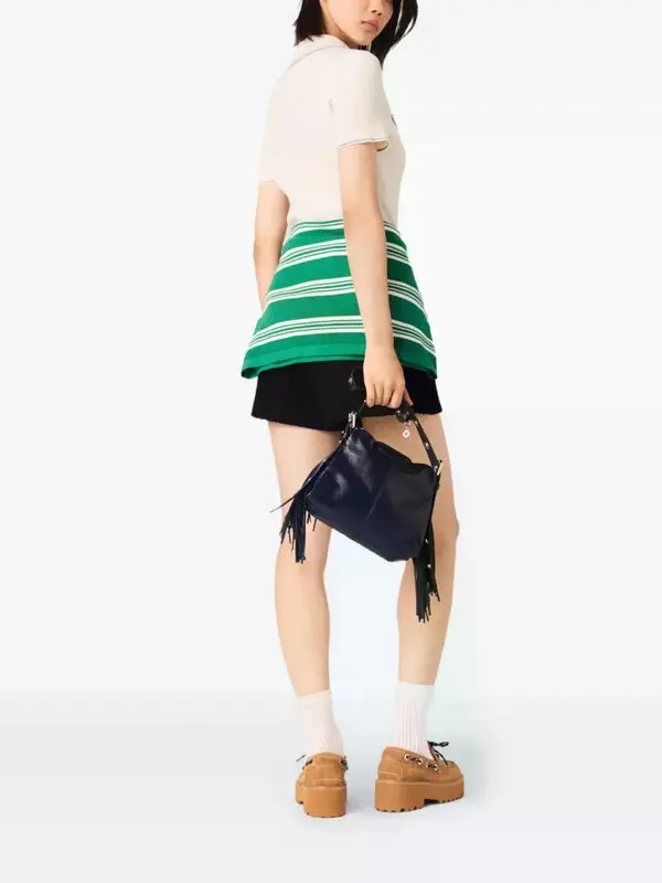 Maje Short-sleeved Ribbed Knit Polo Shirt With Buttoned Collar And Flap Chest Pockets - Neutrals