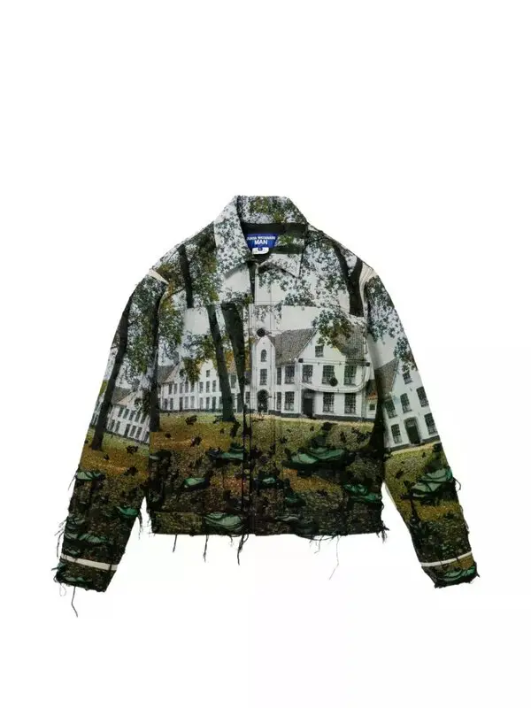 Junya Watanabe House Tapestry-print Frayed Jacket - Green