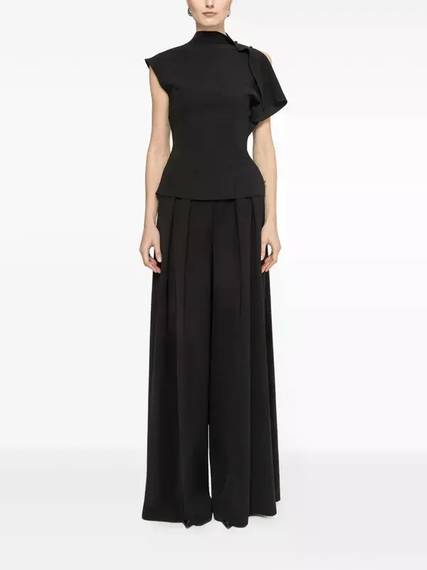 NISSA High Neck Ruffle Detail Asymmetrical Top - Black