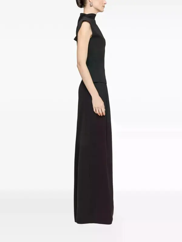 NISSA High Neck Ruffle Detail Asymmetrical Top - Black