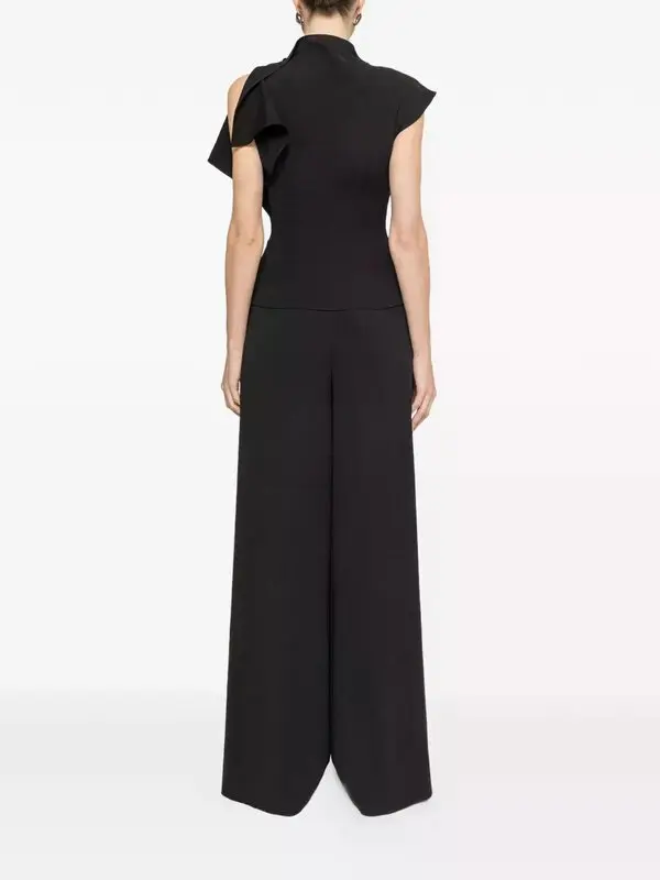 NISSA High Neck Ruffle Detail Asymmetrical Top - Black