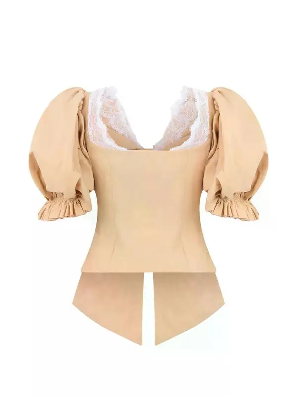 LES FILLES D'EVA Lace-trimmed Puff-sleeve Top