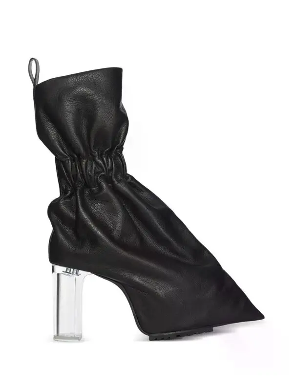Rick Owens Ruched Leather Ankle Boots - Black