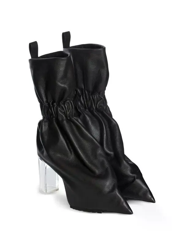 Rick Owens Ruched Leather Ankle Boots - Black