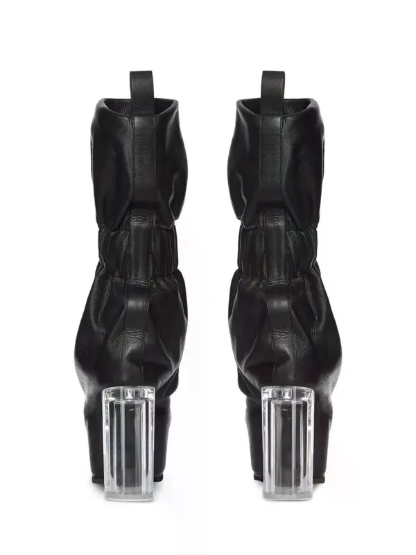Rick Owens Ruched Leather Ankle Boots - Black