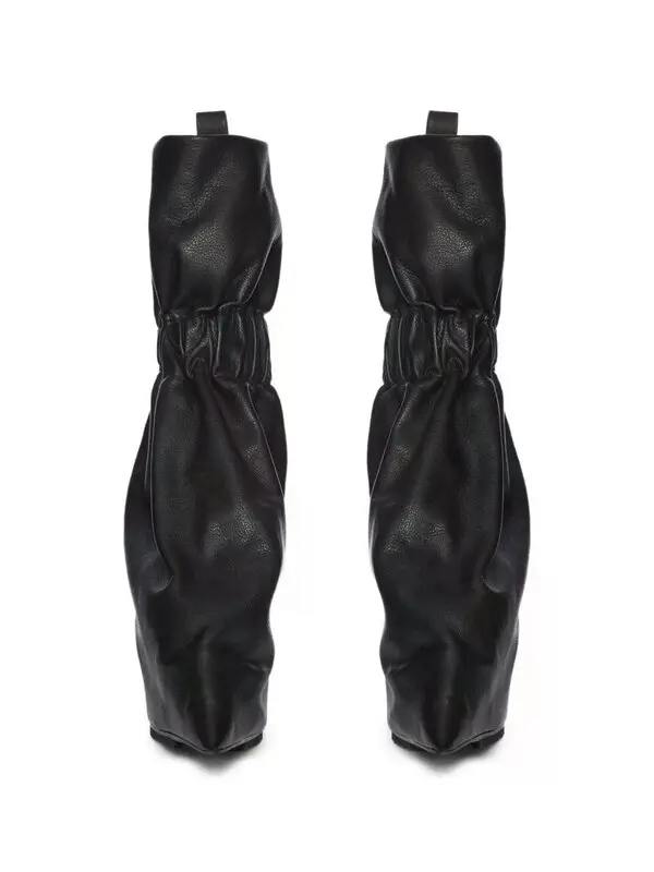 Rick Owens Ruched Leather Ankle Boots - Black