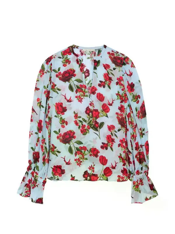 Alice + Olivia Moranne Floral-jacquard Mesh Blouse