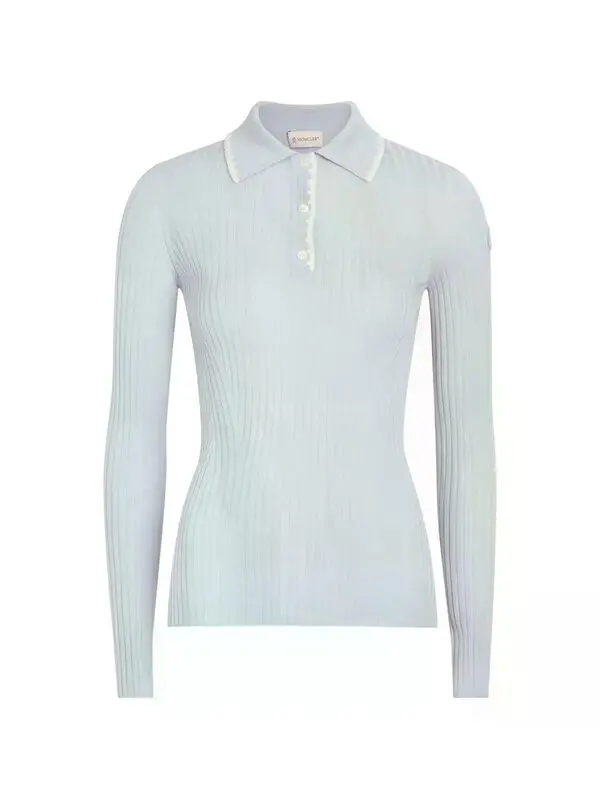 Moncler Ribbed-knit Embroidered-trim Polo-shirt - Blue